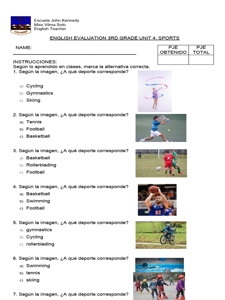 English Evaluation Unit 4 3rd Grade | PDF