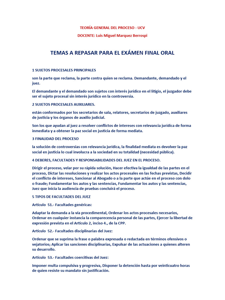Temario para Exámen Final - Teoría General Del Proceso | PDF | Jurisdicción | Ley procesal
