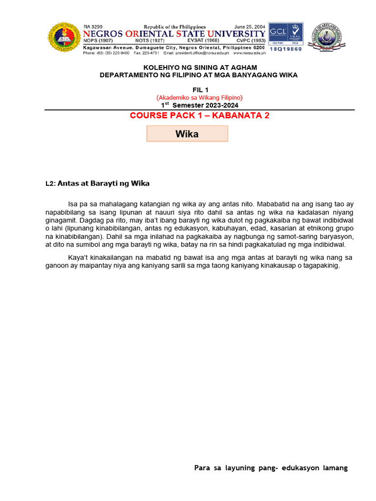 Fil 1 - Module 1, L2 (Babasahin) | PDF