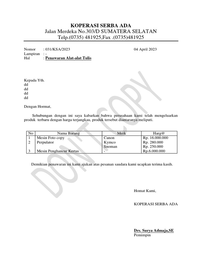 Data Master Pertemuan 6DH (Surat Penawaran) | PDF