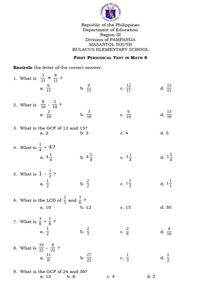 Math 6 First Periodical Test | PDF