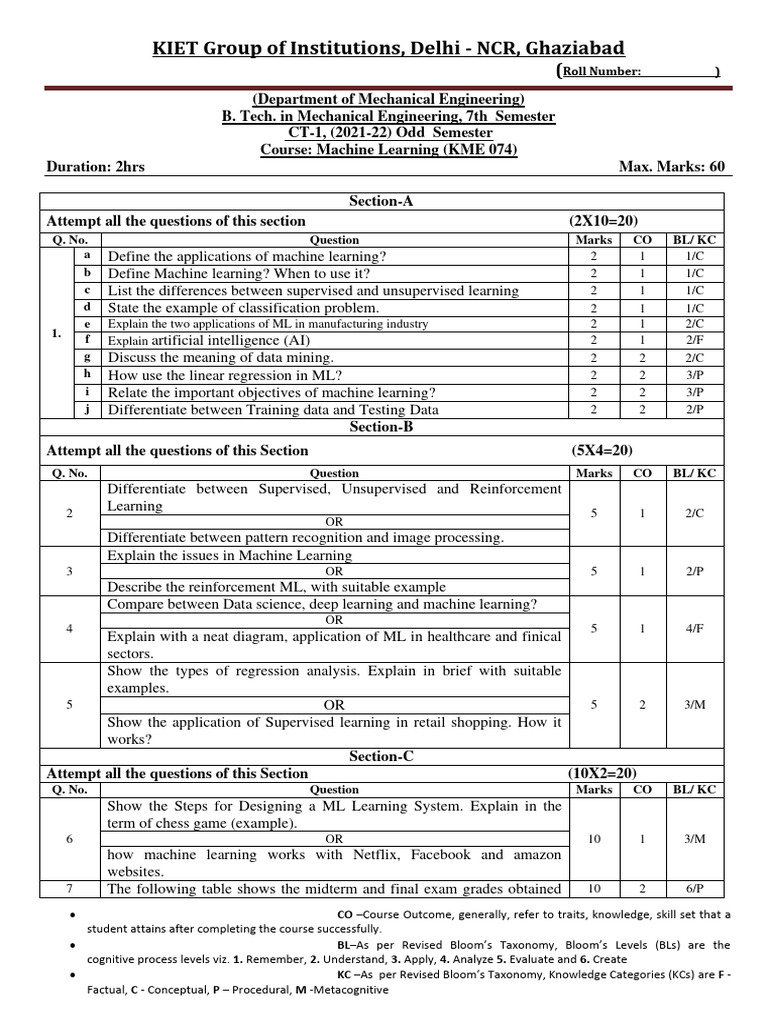 ML QP 1 CT-1 | PDF | Machine Learning | Cognitive Science