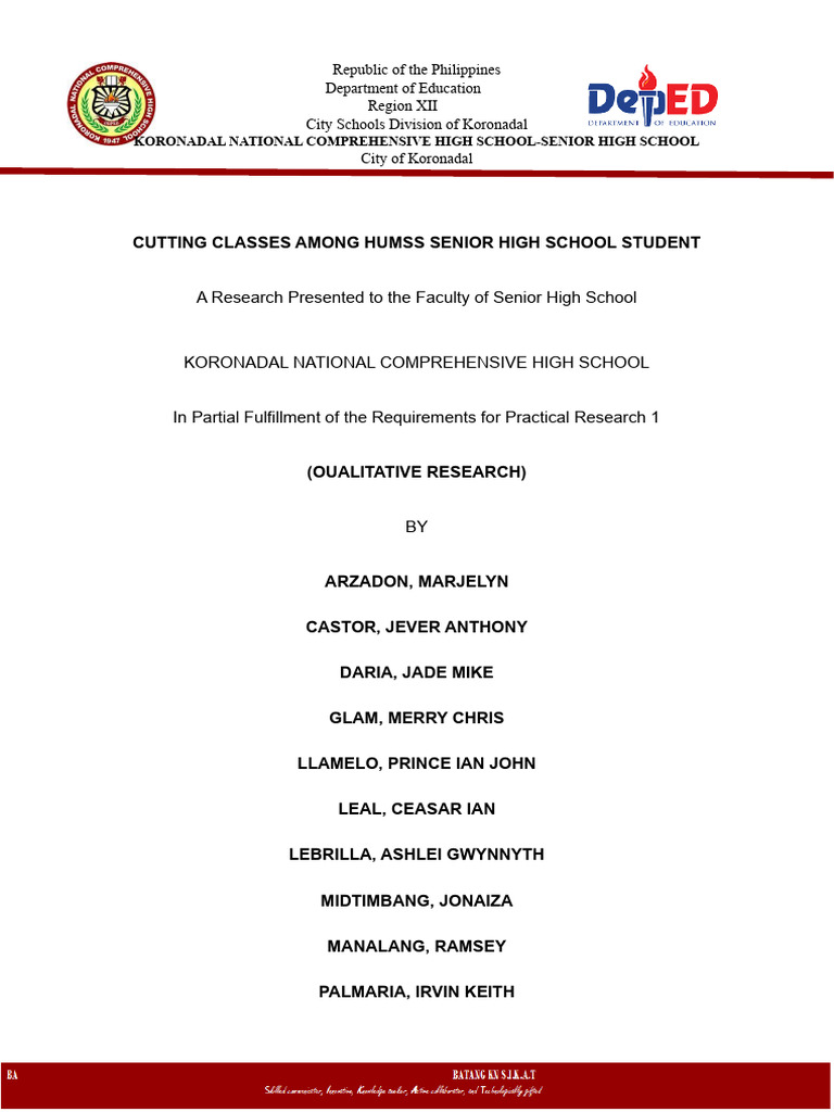 Cutting Classes in HUMSS SHS: Causes & Effects | PDF