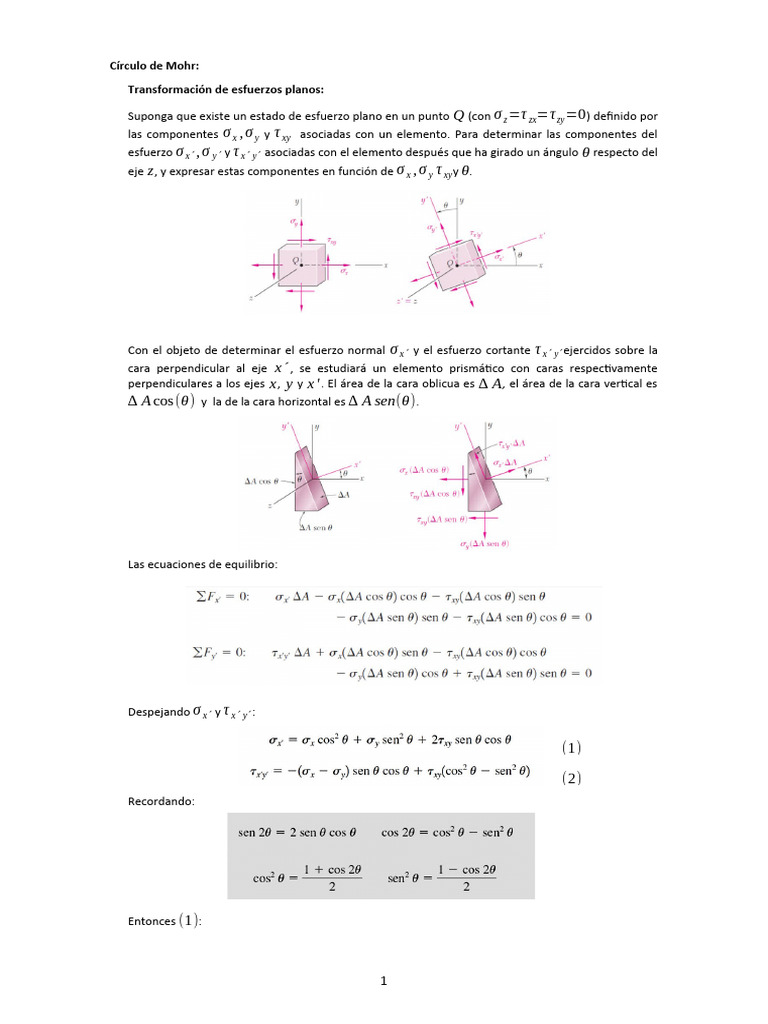 Círculo de Mohr y Ejercicio de Parcial 2020 | PDF