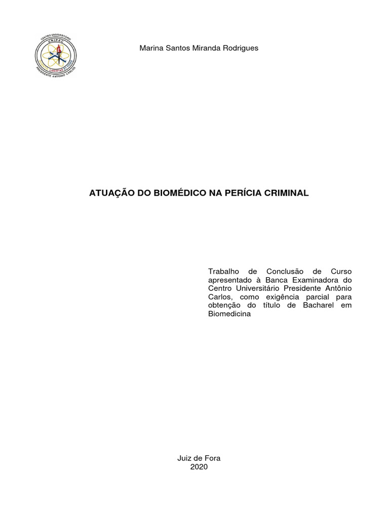 TCC Atuacao Do Biomedico Na Pericia Criminal Marina | PDF TCC Atuacao Do Biomedico Na Pericia Criminal Marina | PDF