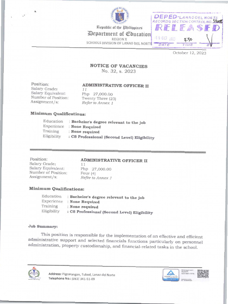 NOTICE OF VACANCIES NO 32 S 2023 | PDF