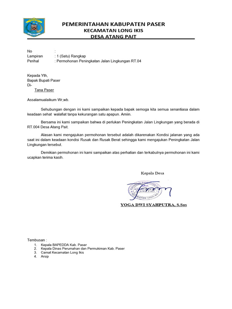 Proposal Peningkatan Jalan Lingkungan Rt 004 Atang Pait Pdf
