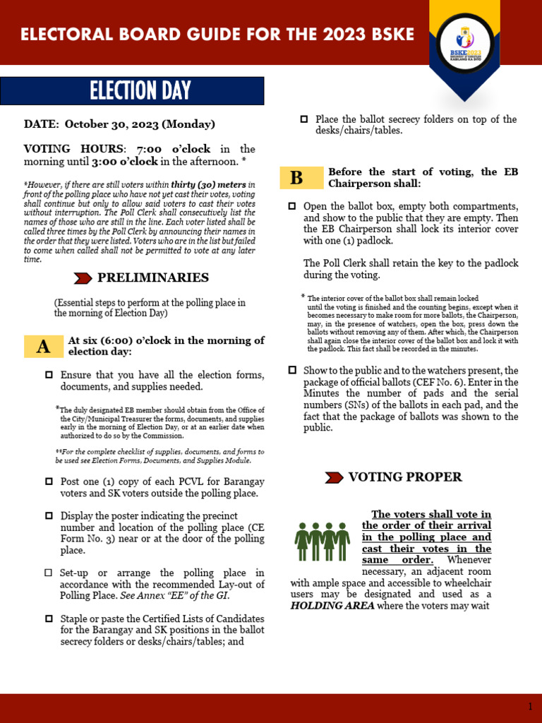 2023 BSKE Electoral Board Guide | PDF | Voting | Elections