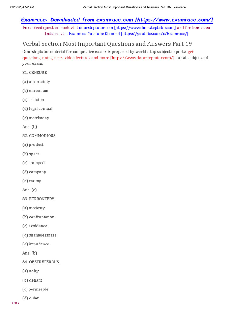Verbal Section Part 19 | PDF