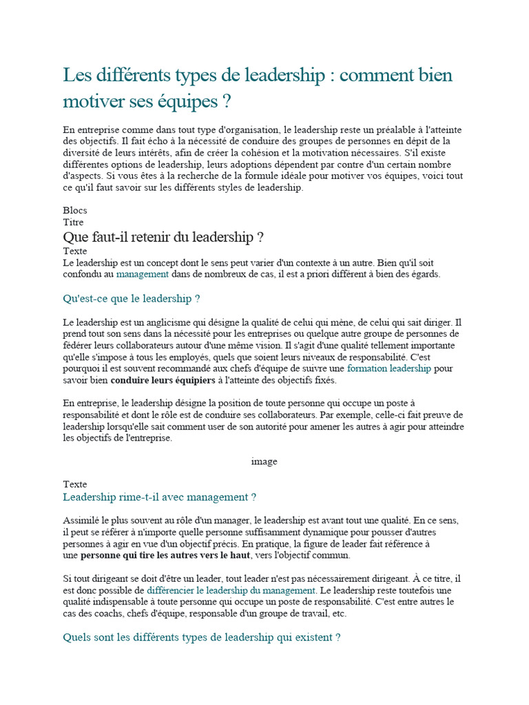 Les Différents Types de Leadership | PDF