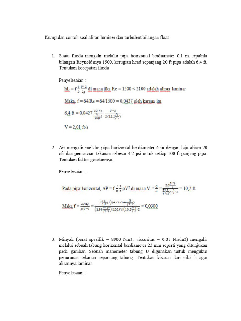 Kumpulan Contoh Soal Aliran Luminer Dan Turbulent Bilangan Float ...