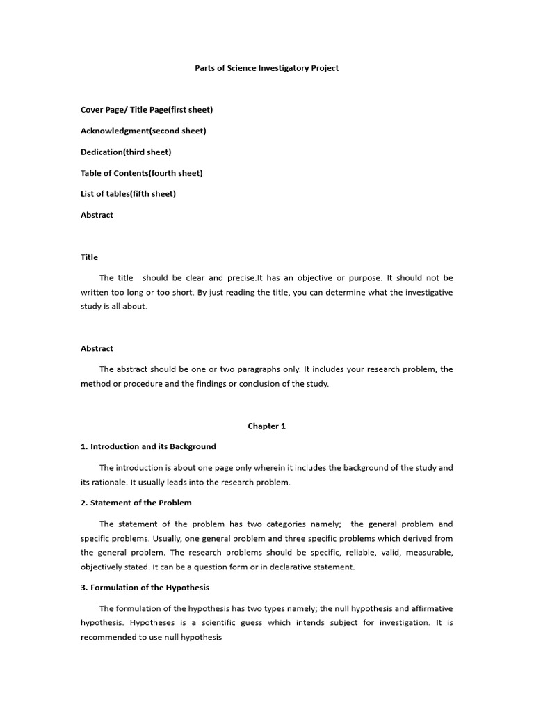 Parts of Science Investigatory Project | PDF