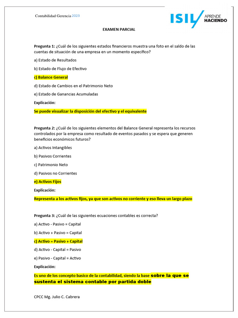 Examen Parcial - CONTABILIDAD GERENCIAL | PDF