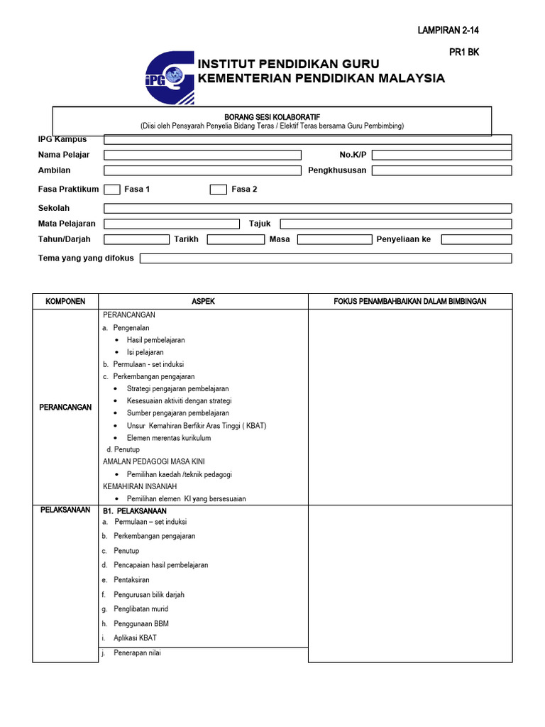 Borang Bimbingan Praktikum Kolaboratif | PDF