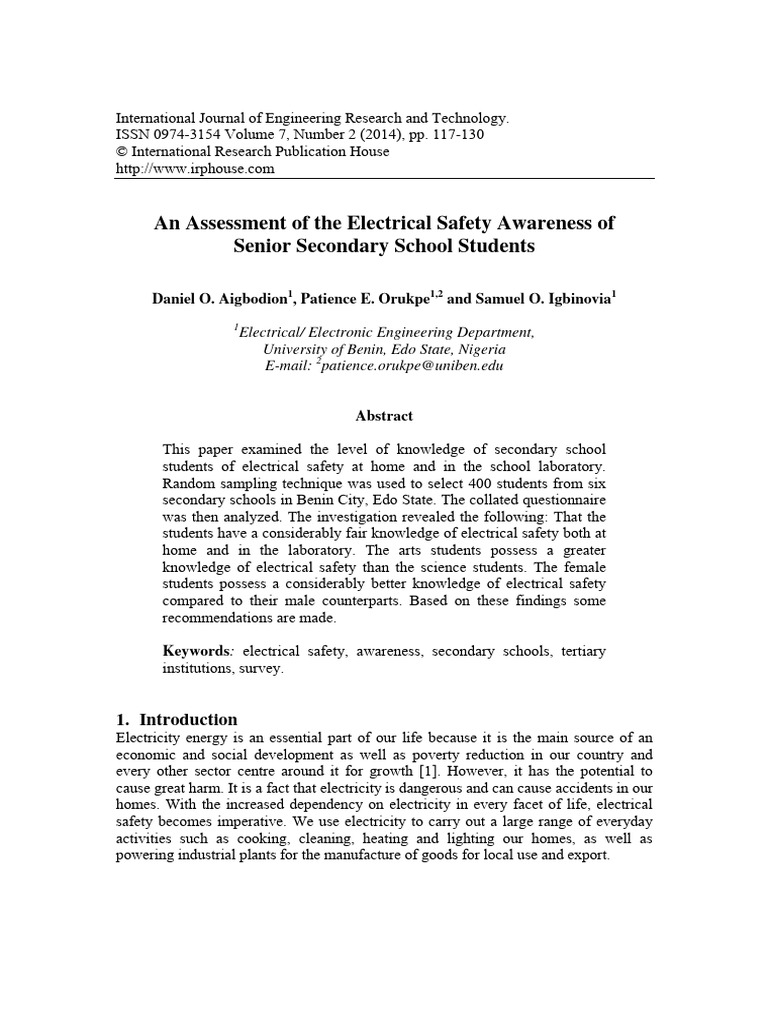 An Assessment of the Electrical Safety a (1) | PDF