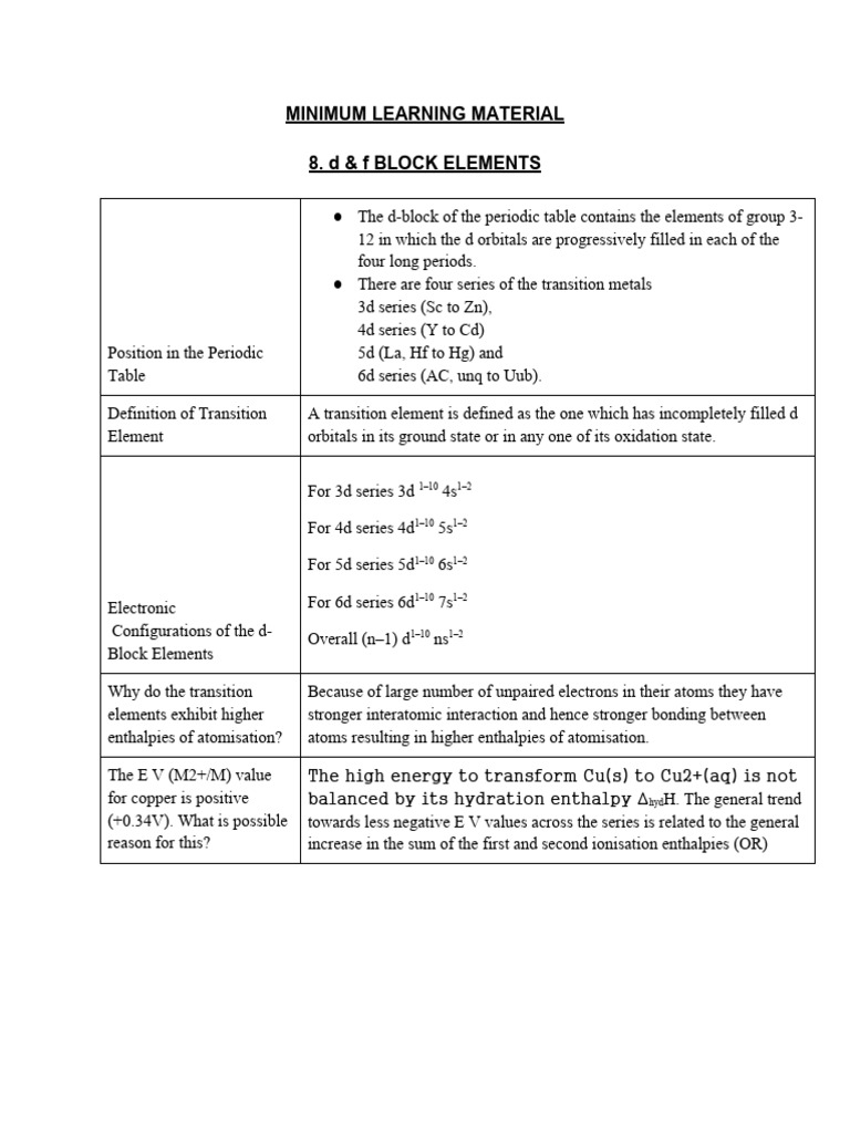 MLM D & F Block Elements | PDF | Transition Metals | Lanthanide