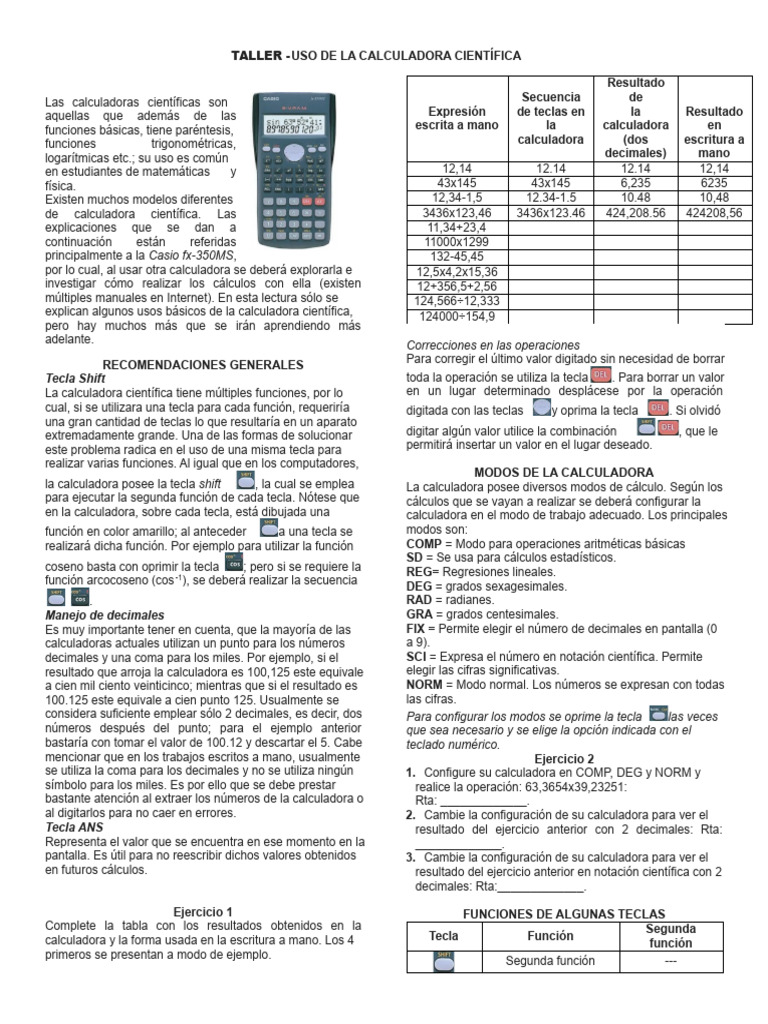 Taller Matemáticas PDF | PDF | Calculadora | Logaritmo