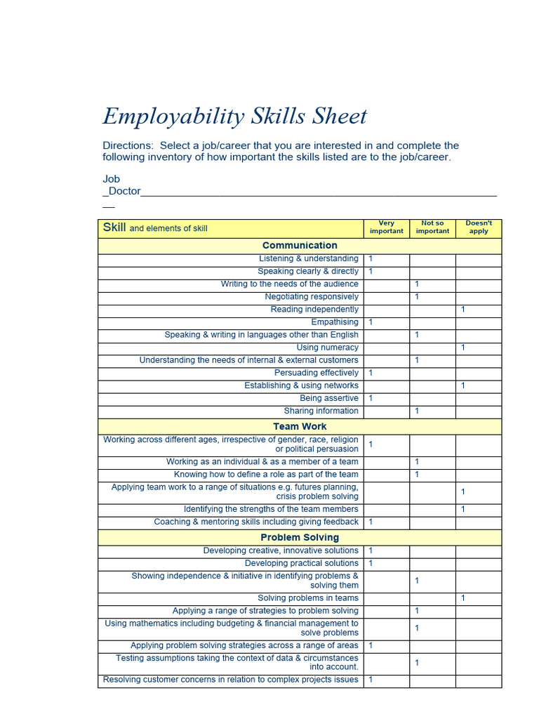 Employability Skills Sheet | PDF
