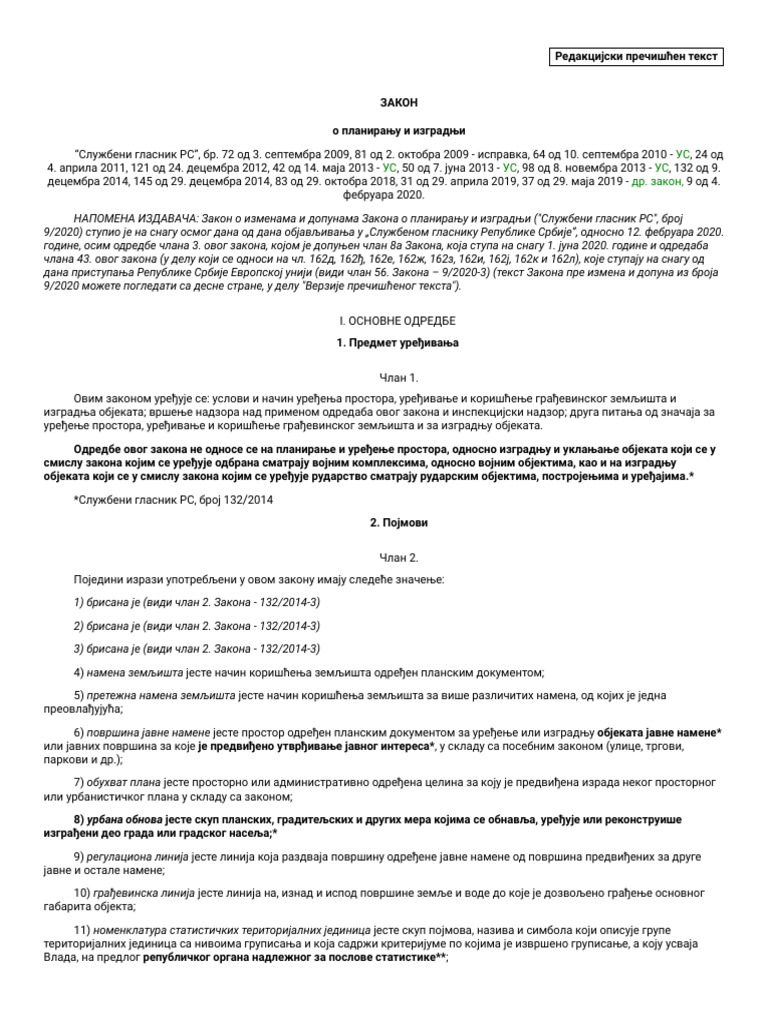 Zakon o Planiranju I Izgradnji 2020 | PDF