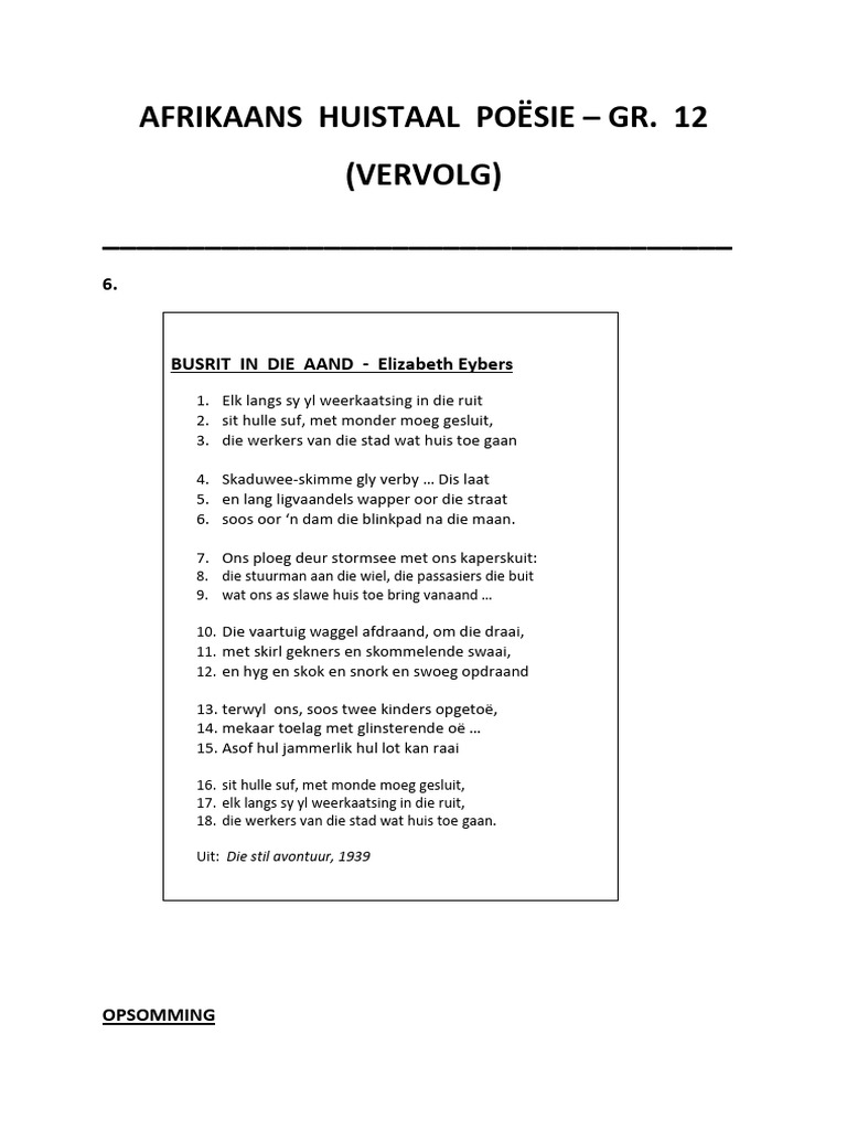 Afrikaans Huistaal (Poësie) Deel2 2012 | PDF