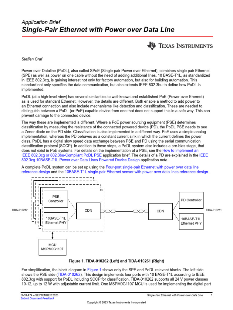 Snvaa74 Single-Pair Ethernet With Power Over Data Line | PDF ...