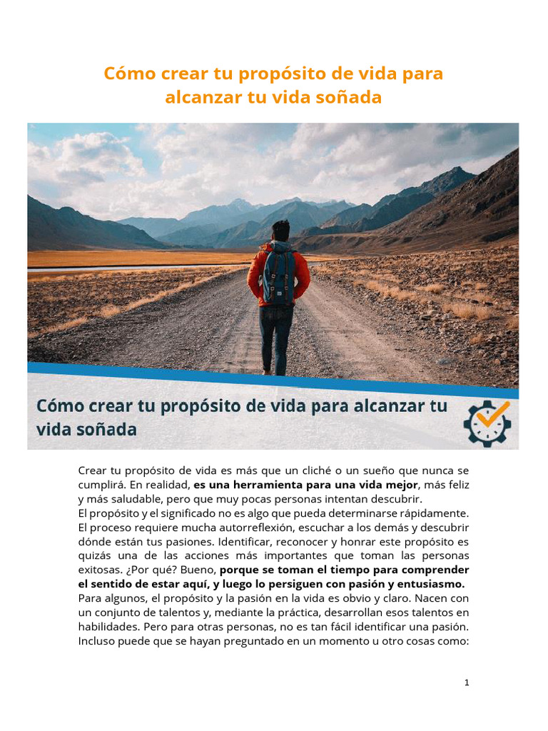 Cómo Crear Tu Propósito de Vida para Alcanzar Tu Vida Soñada | PDF ...