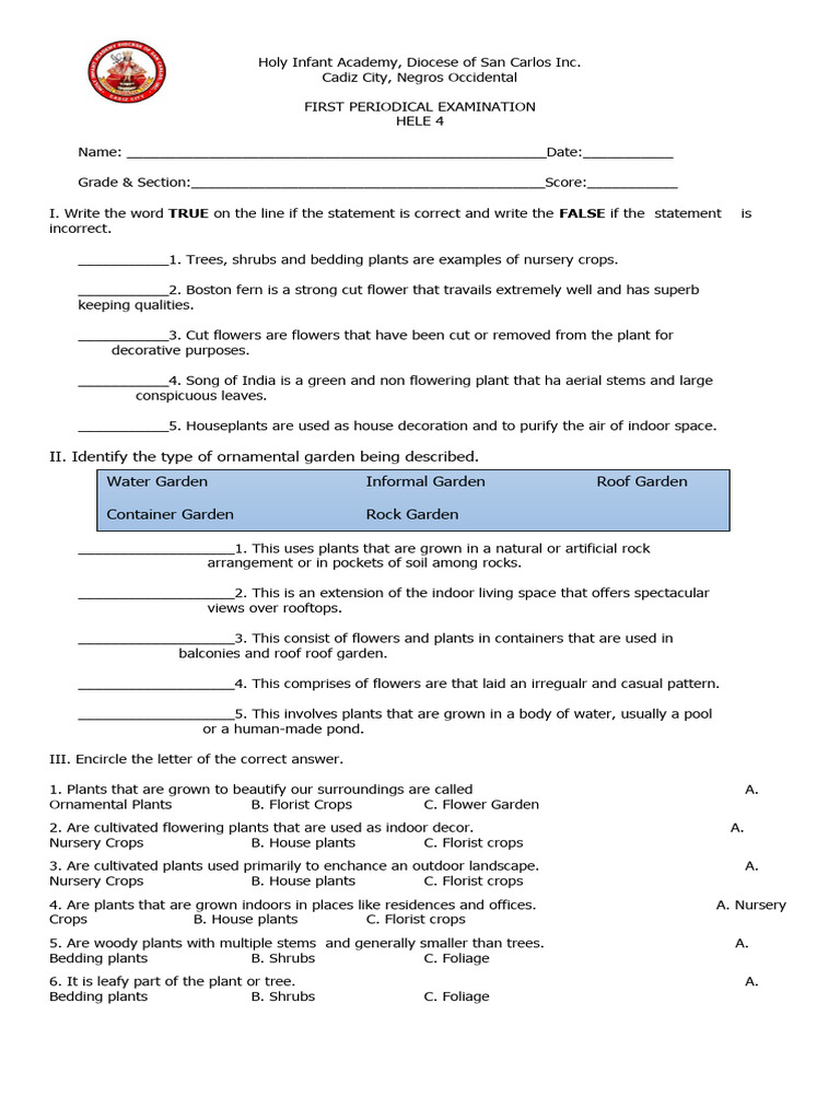 Hele 4 2ND Monthly Exam | PDF