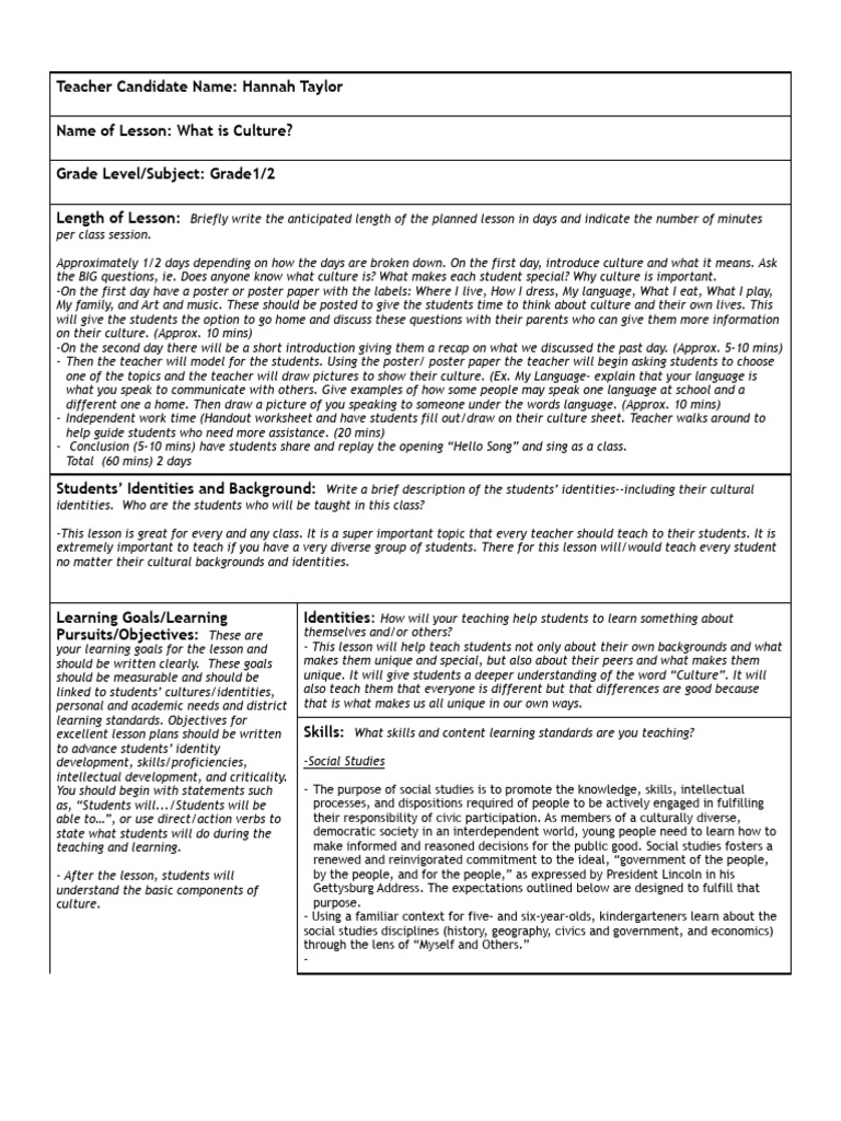 Culture Lesson Plan | PDF
