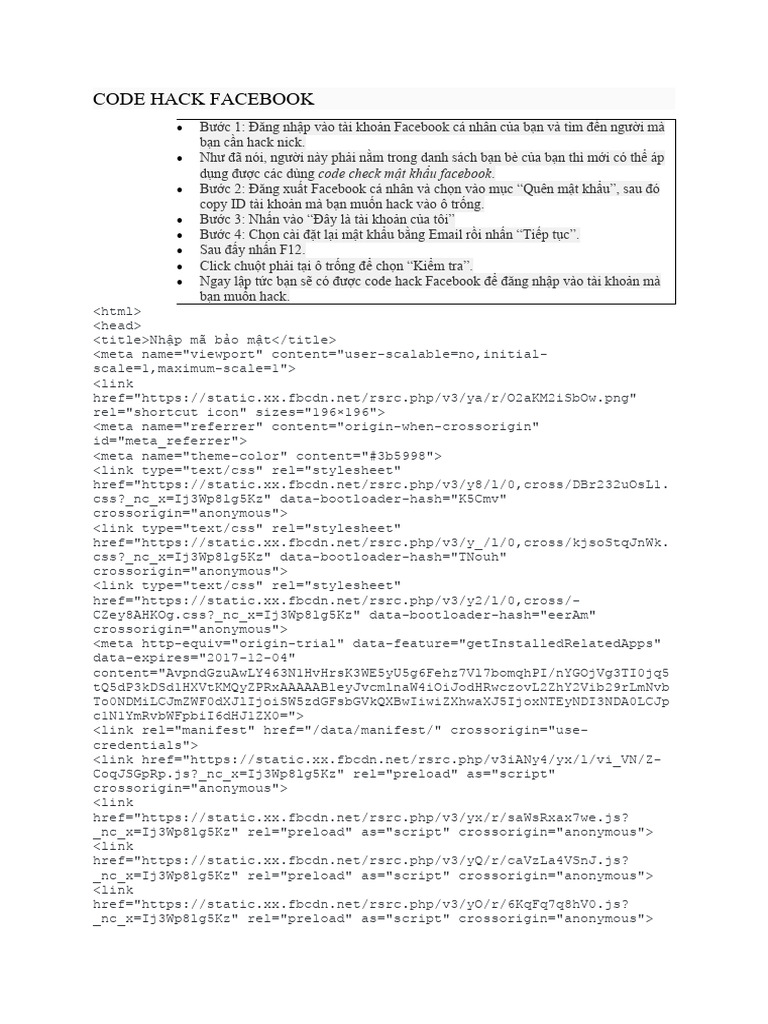 Code Hack Facebook | PDF