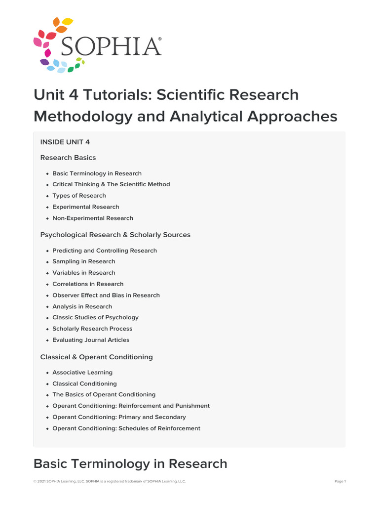 Unit 4 Tutorials Scientific Research Methodology and Analytical Approaches | PDF