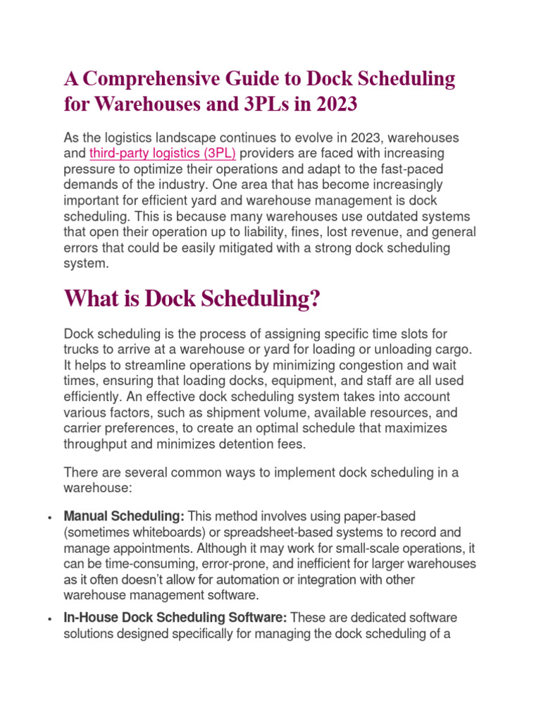 Automation Levels & Dock Scheduling | PDF | Warehouse | Automation