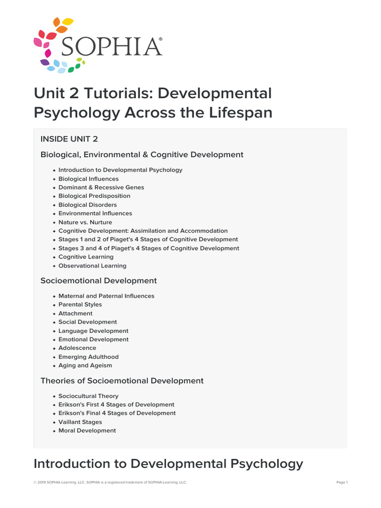 Unit 2 Tutorials Developmental Psychology Across The Lifespan | PDF | Developmental Psychology ...