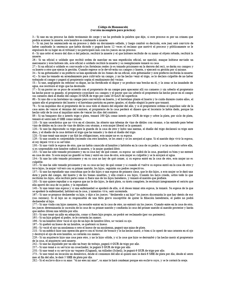 Texto PraÌ Ctica CoÌ Digo Hammurabi | PDF