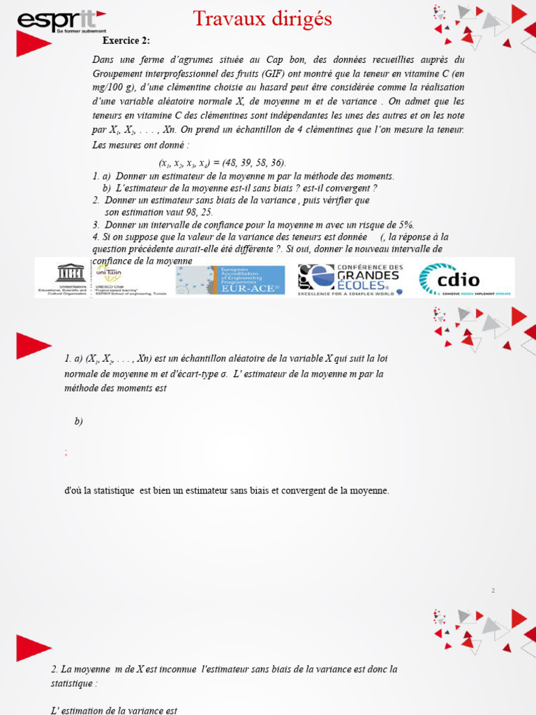 Exercice Estim 2 Corrigé | PDF | Estimateur (statistique) | Variance ...