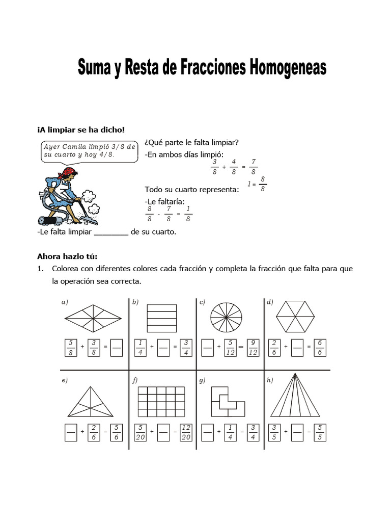 Ficha Suma y Resta de Fracciones Homogeneas | PDF