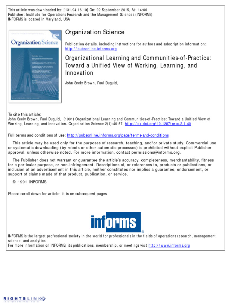 Brown and Duguid 1991 Organizational Learning and Communities of ...