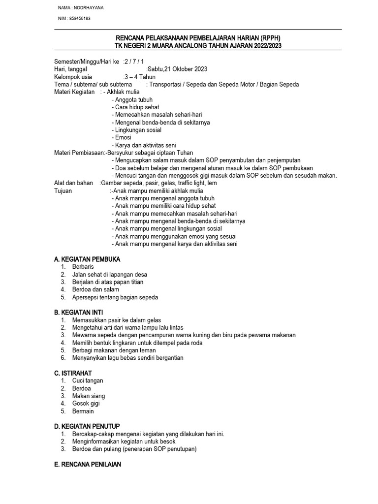 RPPH KB-B SMT2 Minggu - 07 - Sepeda Vs Sepeda Motor | PDF