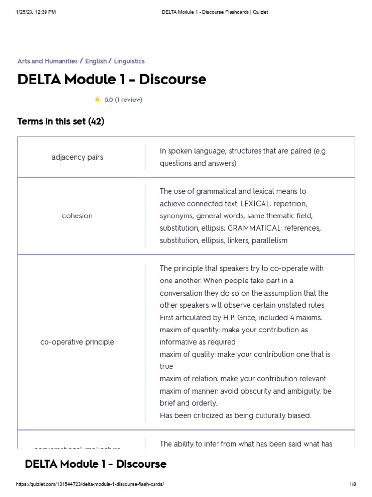 DELTA Module 1 - Discourse Flashcards - Quizlet | PDF | Phrase | Word