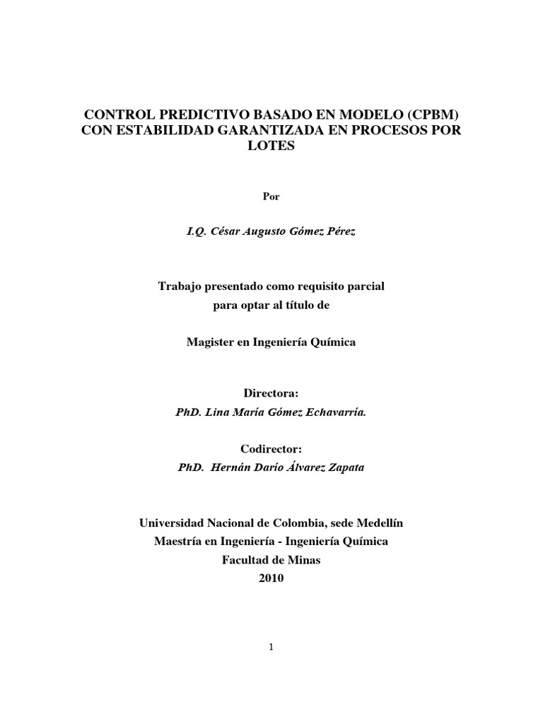 Control Predictivo Basado en Modelo (CPBM) Con Estabilidad Garantizada ...