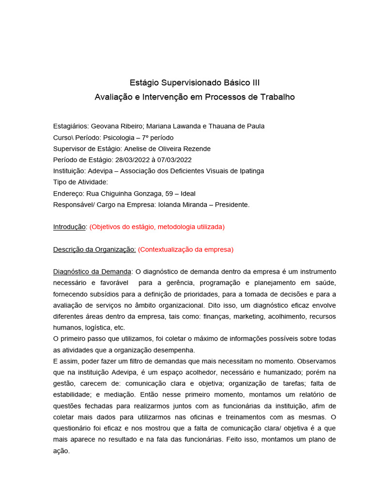 Cópia de Modelo de Devolutiva Estágio - Empresa | PDF