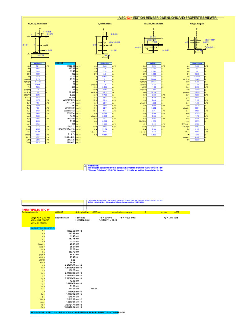 AISC Steel Shape Dimensions & Properties | PDF