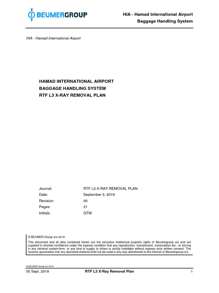 HIA RTF L3 X-Ray Removal Plan | PDF | Baggage | Domestic Implements