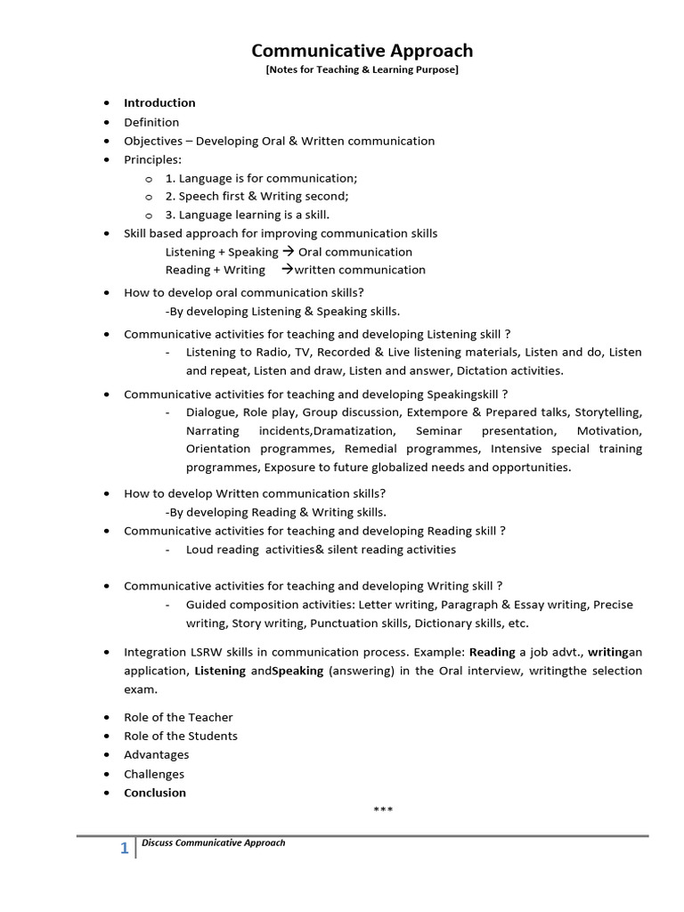 Communicative Approach | PDF | Communication | Learning