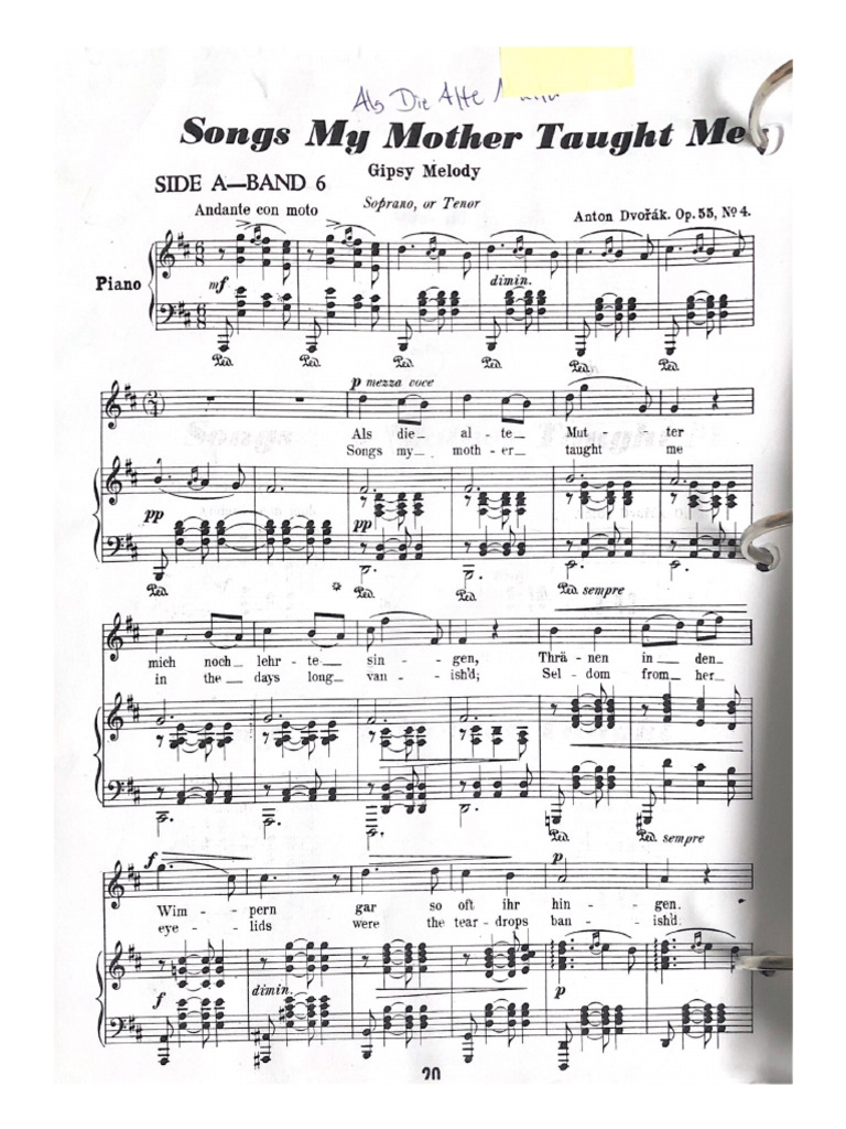 Als die Alte Mutter (songs my mother taught me) d major 2 | PDF