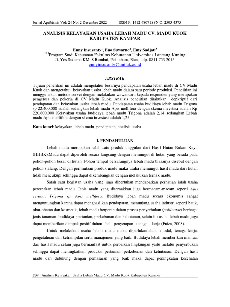 Kelayakan Usaha Lebah Madu | PDF