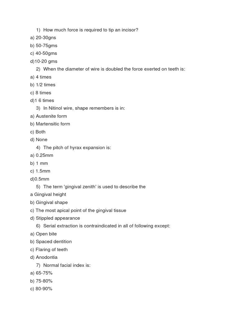MCQ Ortho | PDF | Orthodontics | Mouth