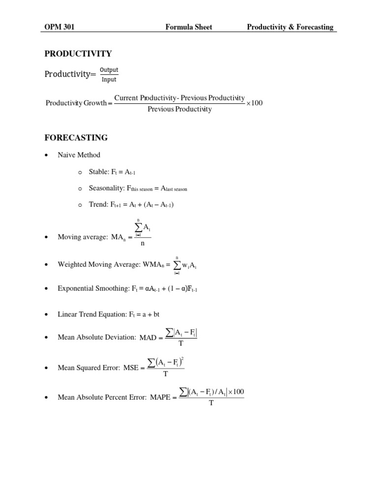 OPM Formula Sheet | PDF
