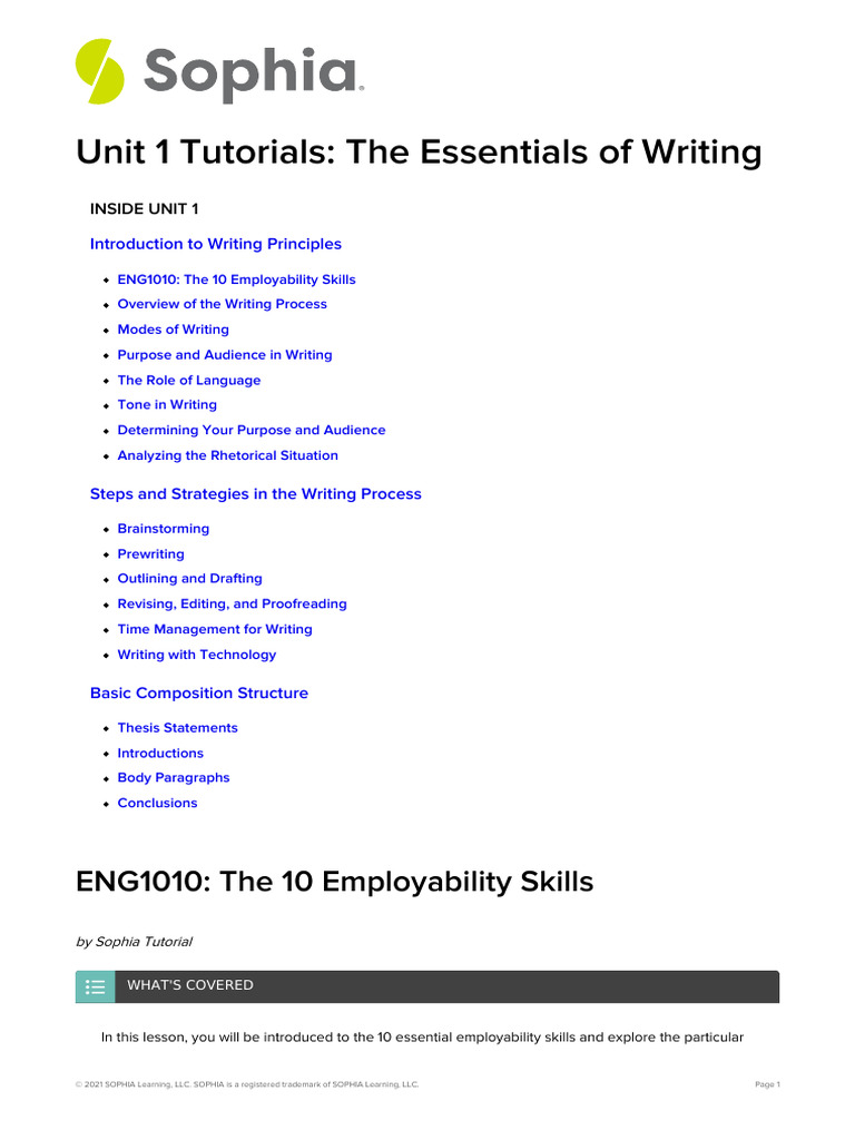 Unit 1 Tutorials The Essentials of Writing | PDF | Communication ...