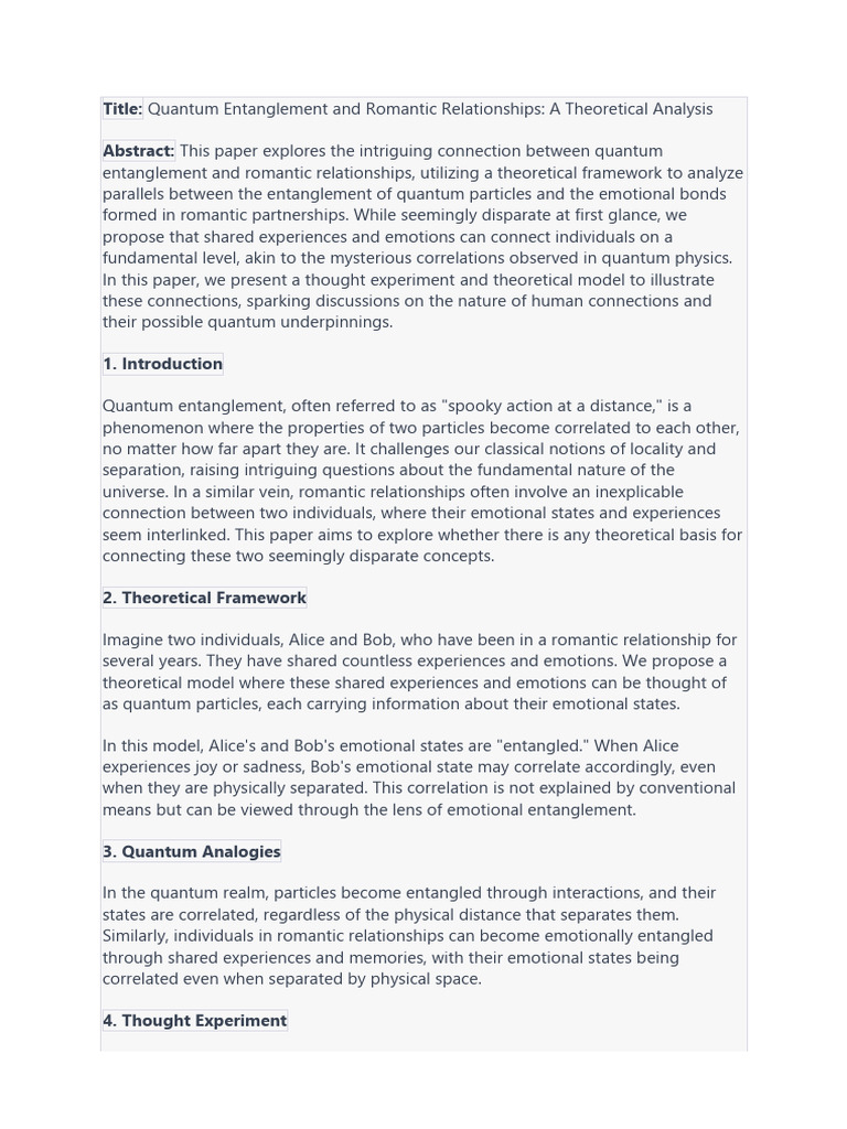 Quantum Entanglement and Romantic Relationships A Theoretical Analysis ...
