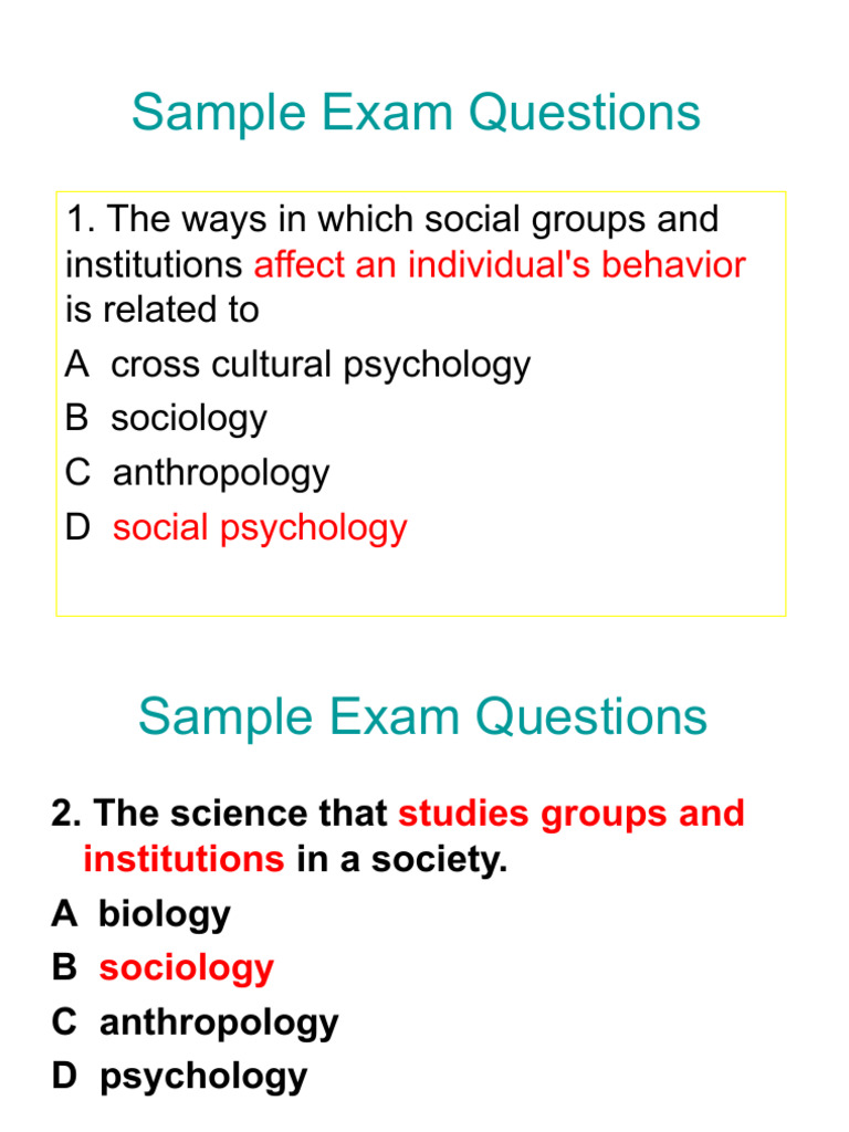 Psychology Exam Sample Questions | PDF | Psychology | Experiment